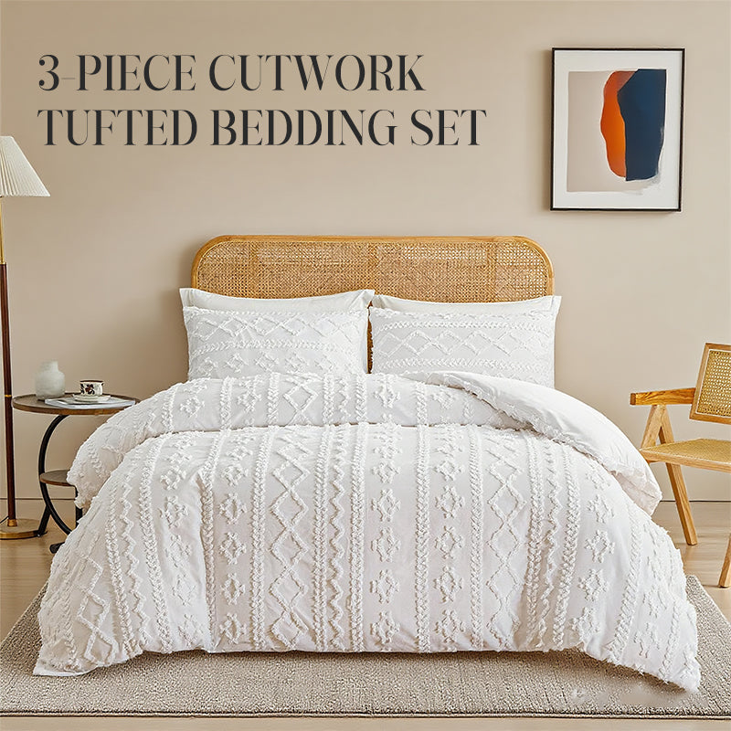 3-Piece Cutwork Tufted Bedding Set – luckyeo